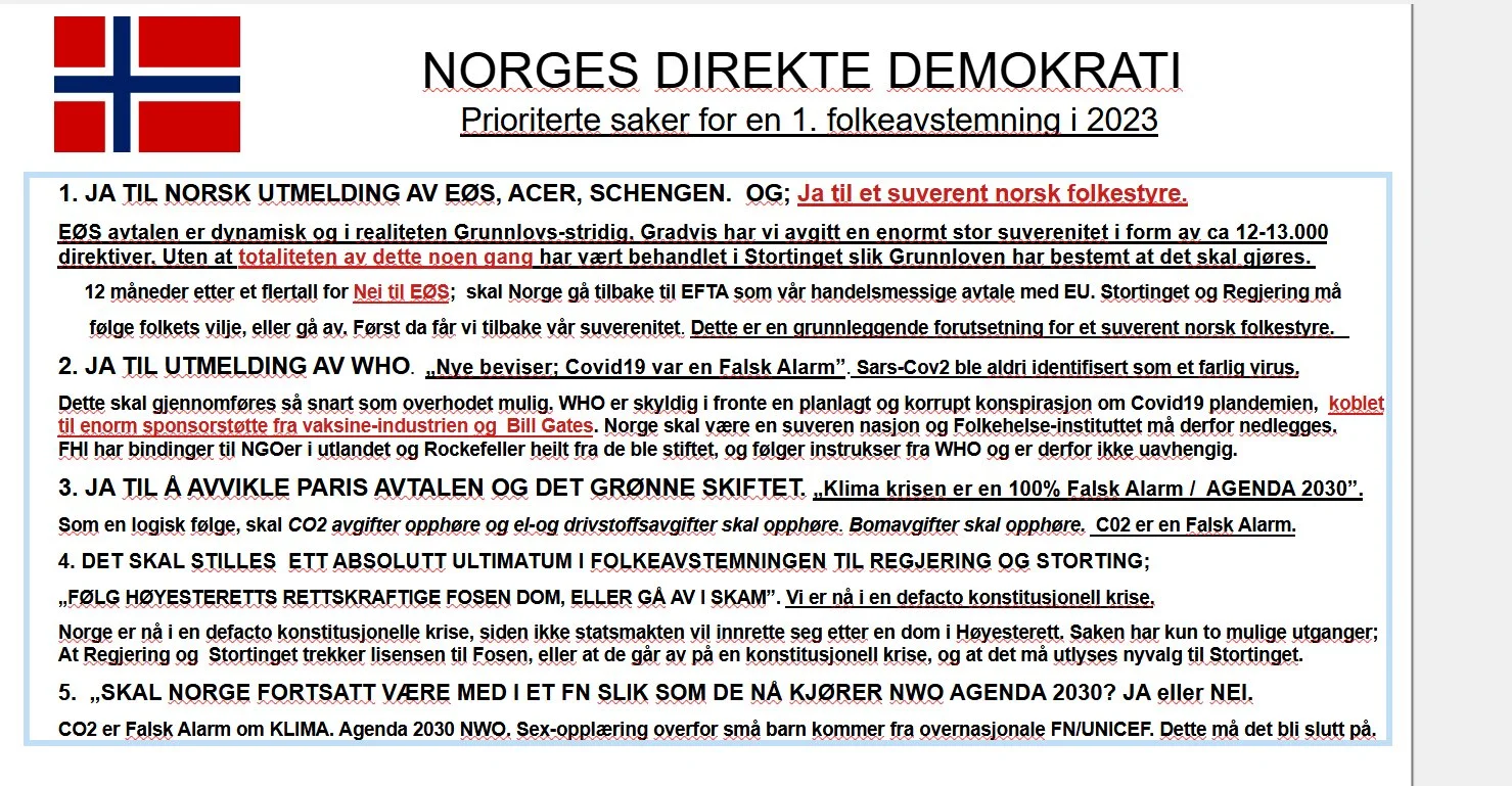 Etablering av organisasjonen Norges Direkte Demokrati for å bruke ...